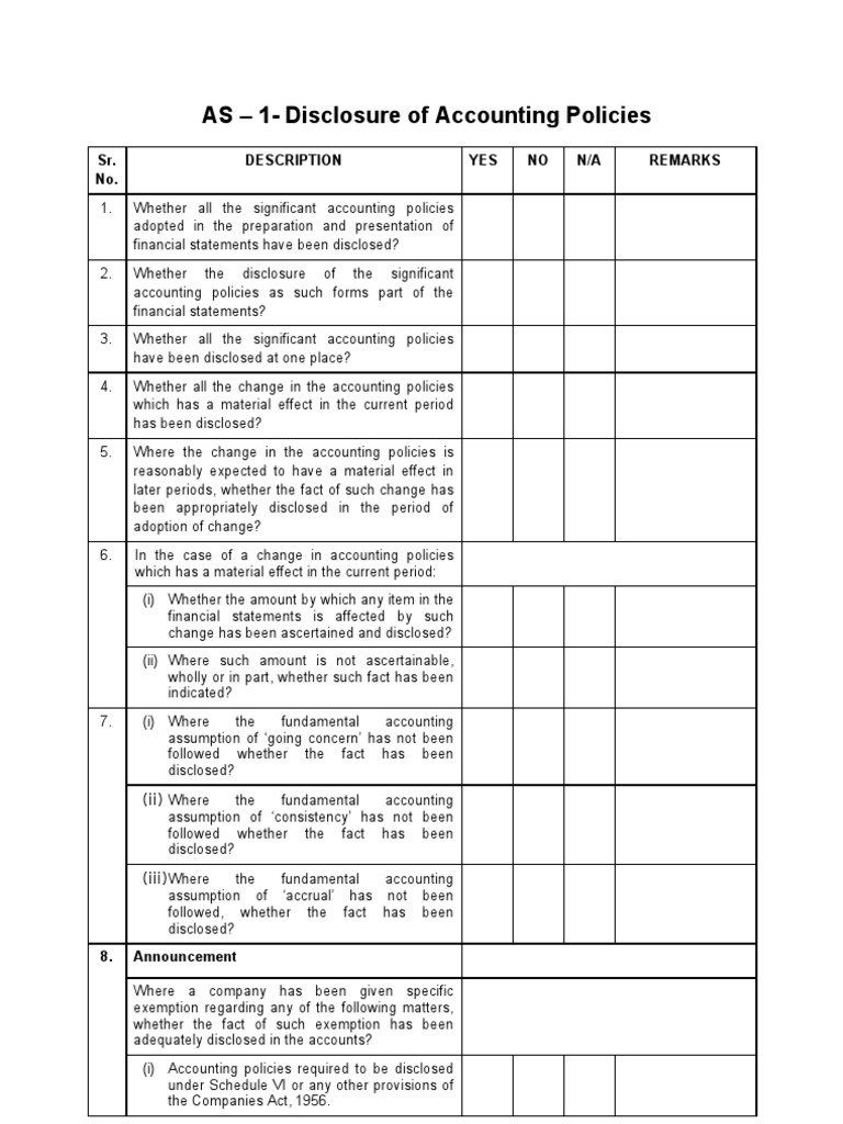 Accounting Policies Disclosure Checklist | PDF | Going Concern ...