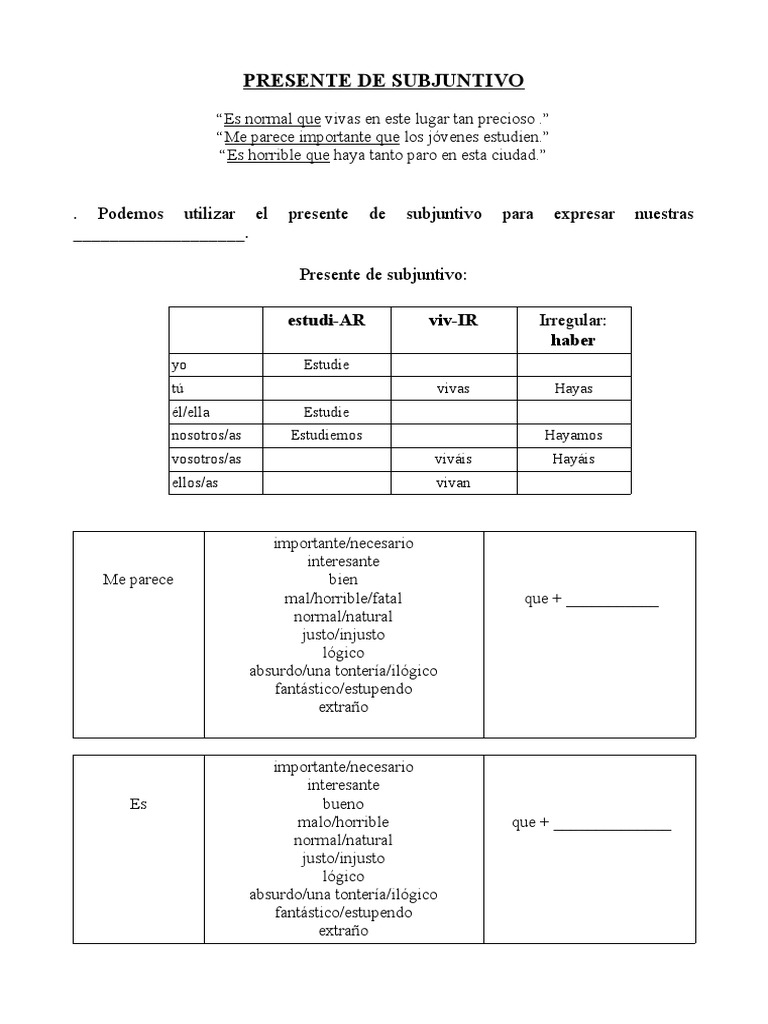 Presente de Subjuntivo-Ficha Introductiva-Oral | PDF