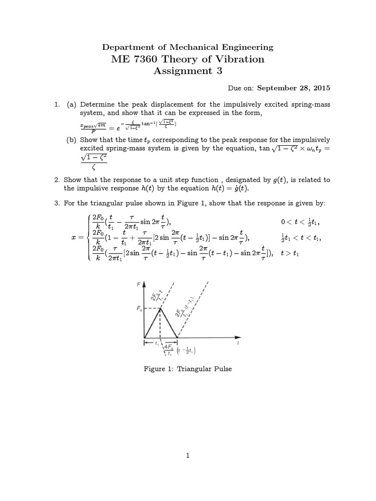 ME 7360 Theory of Vibration Assignment 3: Department of Mechanical Engineering | PDF | Physics ...
