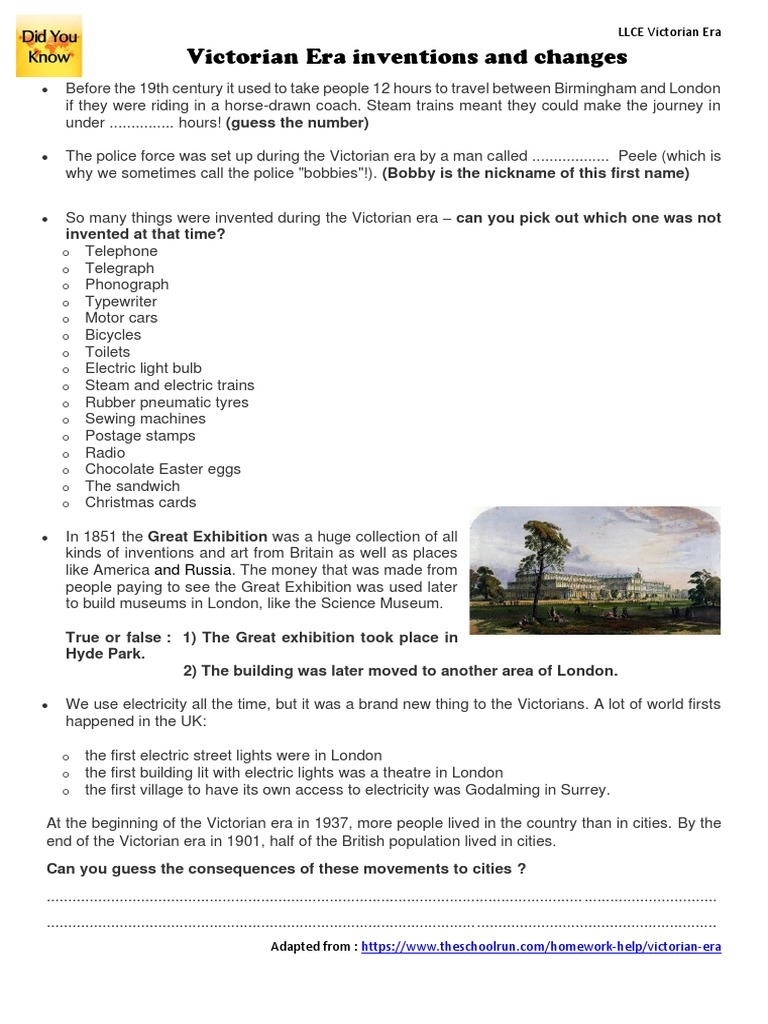14.victorian Era Inventions and Changes Pupils PDF | PDF | Victorian ...