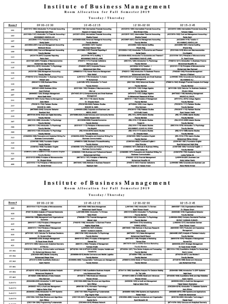 Room Allocation For Fall Semester 2019: Tuesday / Thursday | PDF | Accounting | Business