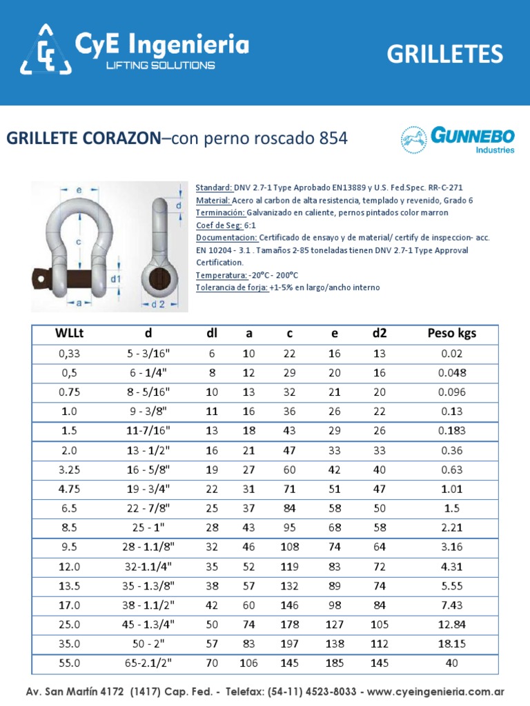 GRILLETE CORAZON CON PERNO ROSCADO Gunnebo 854 - CYE INGENIERIA - 17 ...