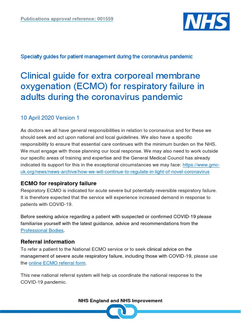 C0156 Extra Corporeal Membrane Oxygenation ECMO Adult Speciality Guide ...