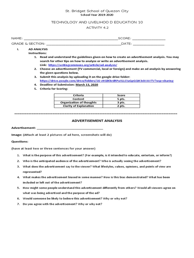 St. Bridget School of Quezon City: Advertisement Analysis | PDF ...