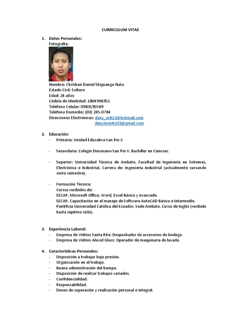CURRICULUM VITAE - Daniel Shiguango | PDF | Crecimiento personal y profesional | Arte