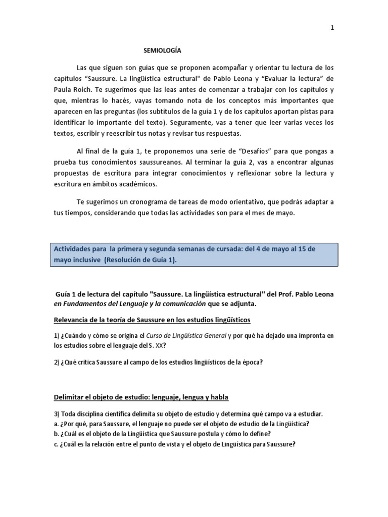 Actividades Sobre La Teoría Saussureana y Las Operaciones Discursivas ...