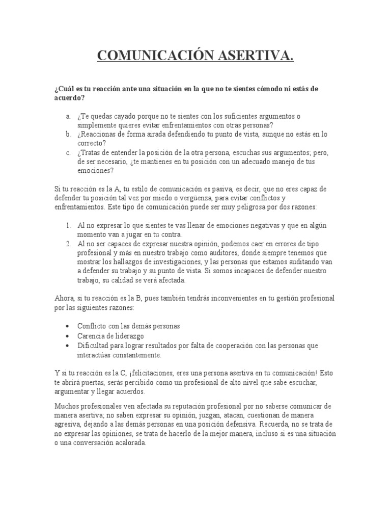 Comunicacion Asertiva | PDF | Verdad | Las emociones