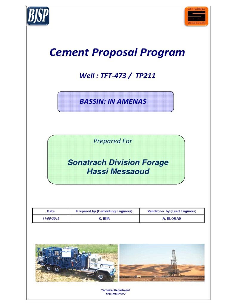Cementing Proposal Programs TFT-473 - TP-211 PDF | PDF | Casing (Borehole) | Pressure