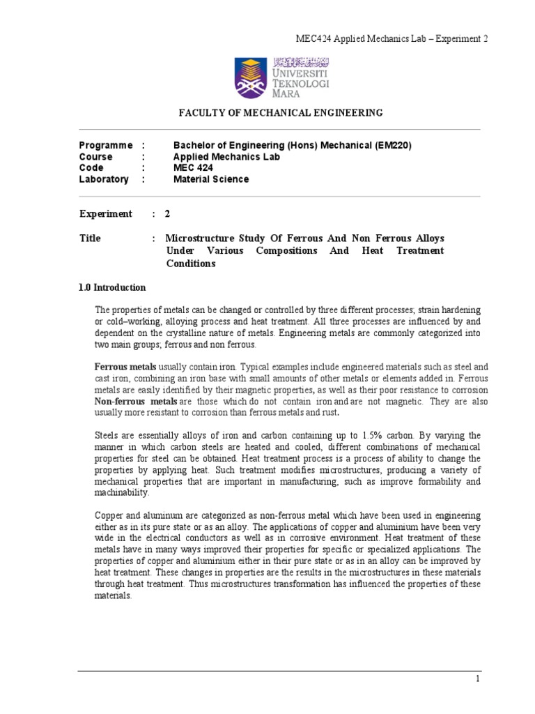 2-Lab Sheet Experiment 2 (Material) - Microstructure Study of Ferrous ...
