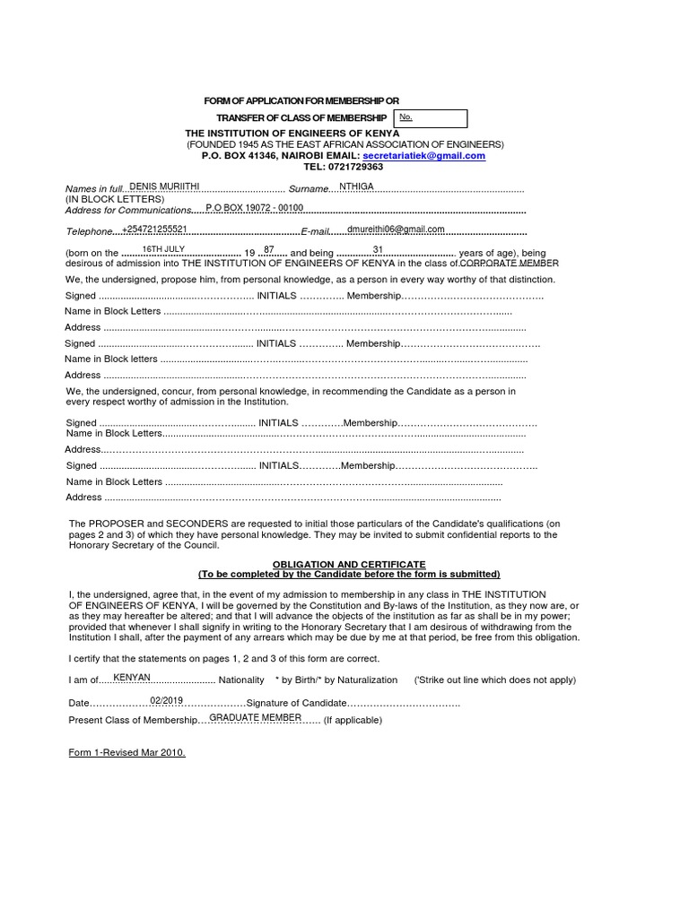 Iek Form For Corporate Member Application | PDF | Engineer | University ...