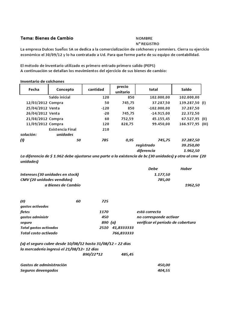 Ejercicios de Bienes de Cambio 2° Cuatri 2014 | PDF | Negocios económicos | Servicios financieros