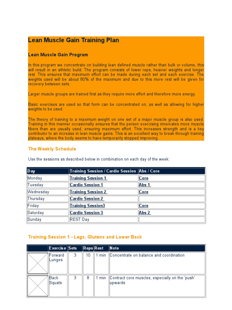 Lean Muscle Gain Workout Plan | PDF | Weight Training | Aerobic Exercise