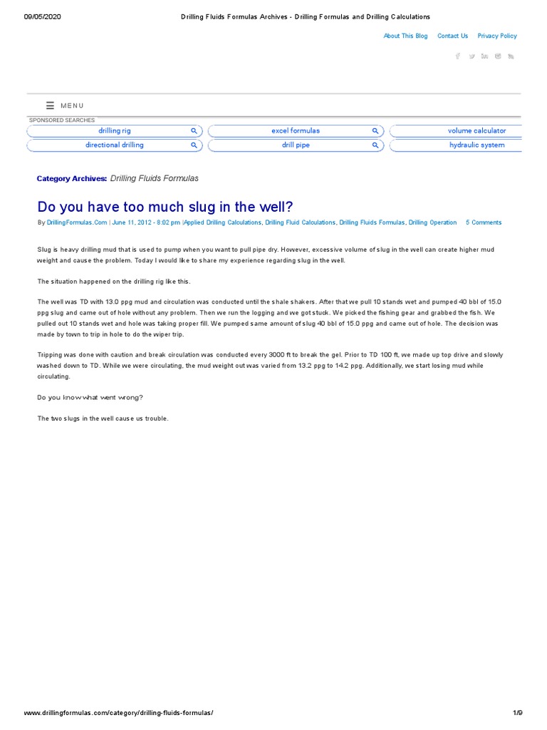 Drilling Fluids Formulas Archives - Drilling Formulas and Drilling ...