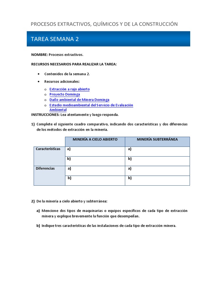Tarea Semana 2: Procesos Extractivos, Químicos Y de La Construcción | PDF | Minería | Informática