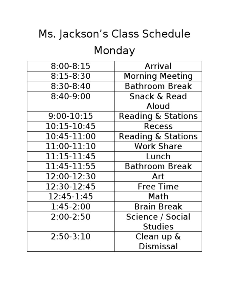 Ms. Jackson's Class Schedule Monday | PDF | Home & Garden