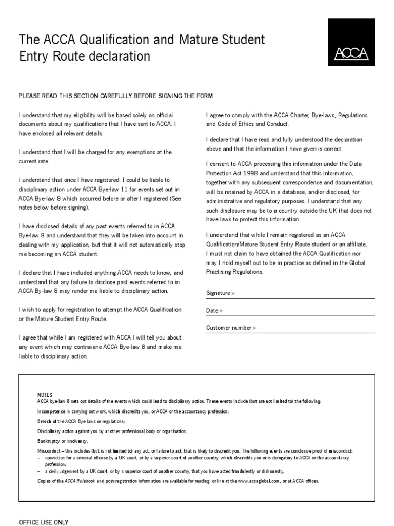 Declaration For ACCA Qual | PDF | By Law | Government Information