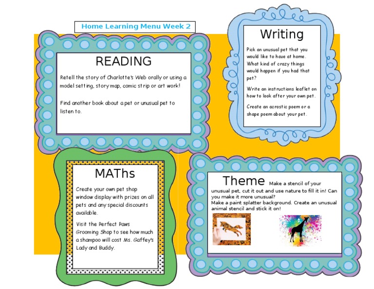 Home Learning Menu Week 2 | PDF