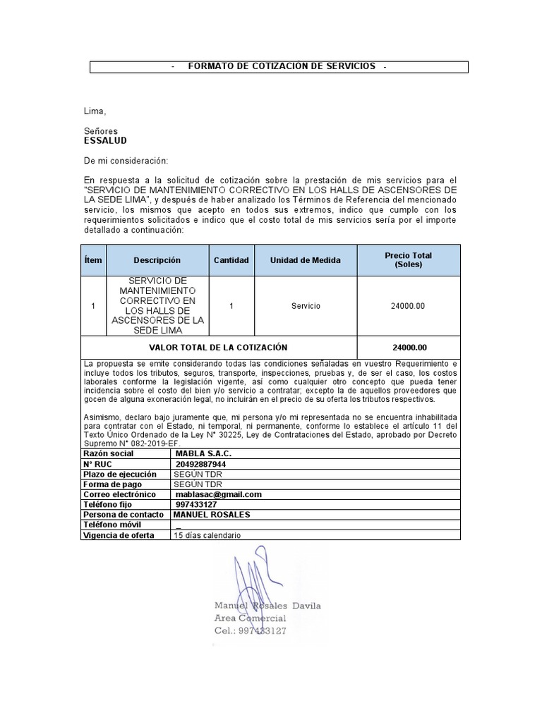 Solicitud de Cotizacion de Servicios 2019 | PDF