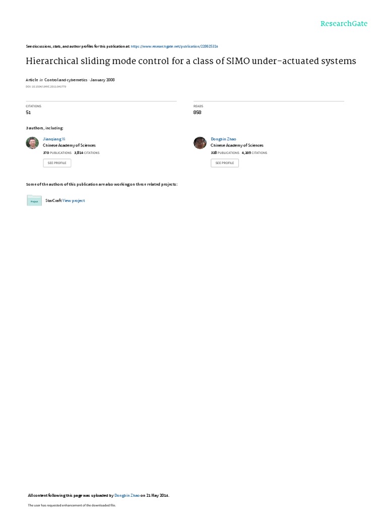 Hierarchical Sliding Mode Control For A Class of SIMO Under-Actuated ...