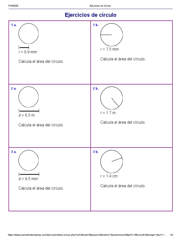 Ejercicios de Círculo Área | PDF | Enseñanza de matemática | Business