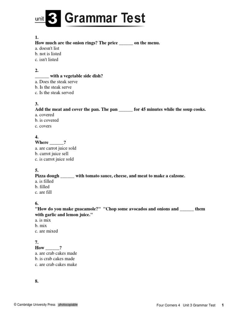 © Cambridge University Press Photocopiable: Four Corners 4 Unit 3 ...