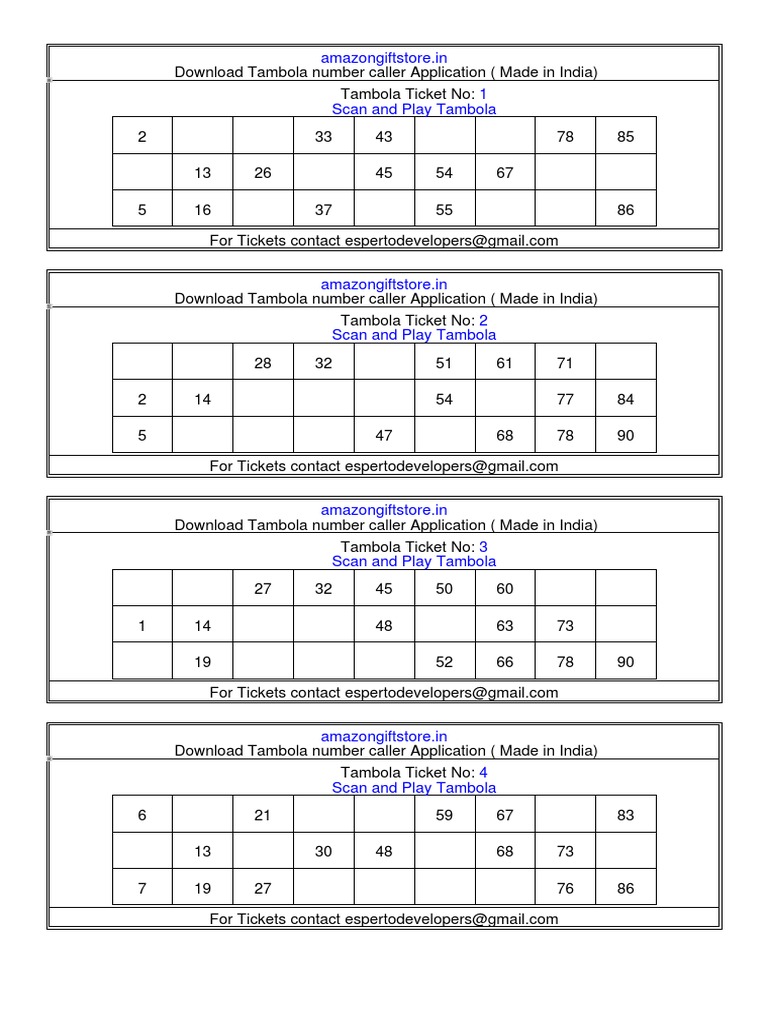 200+ Tambola Tickets Printable FREE | PDF | Leisure Activities | Leisure