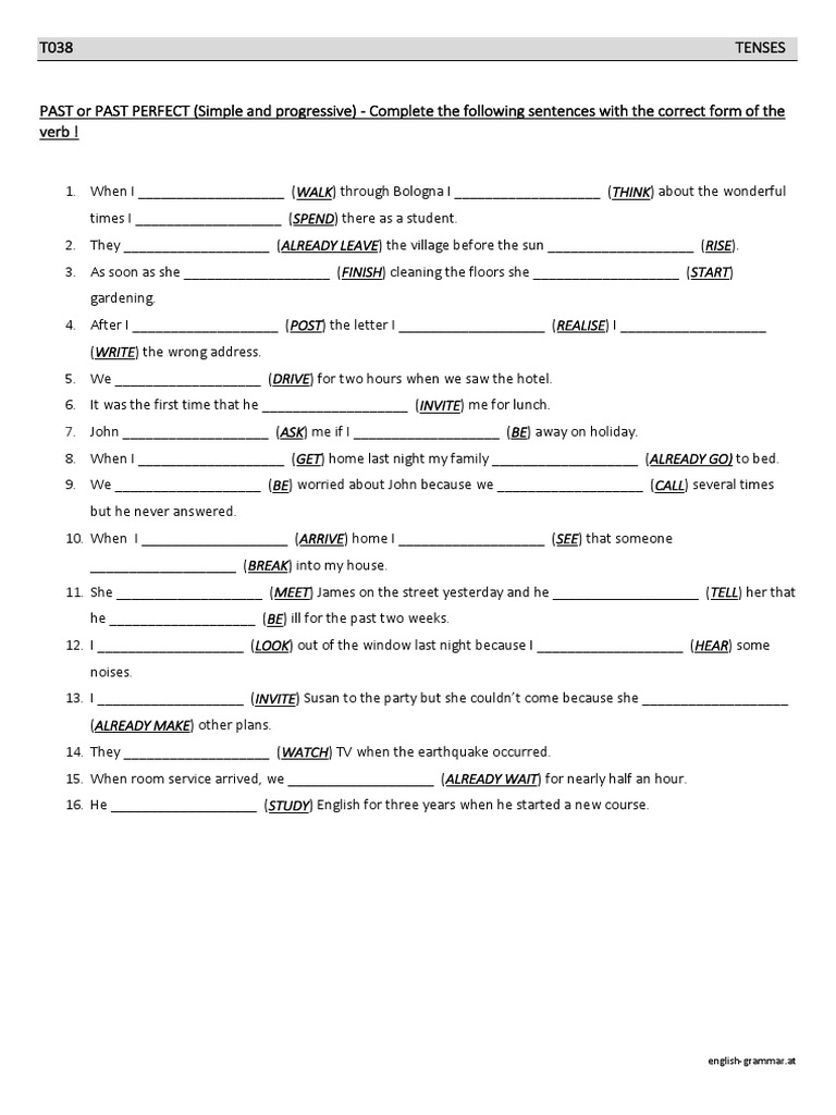 Past and Past Perfect Tense Worksheet | PDF