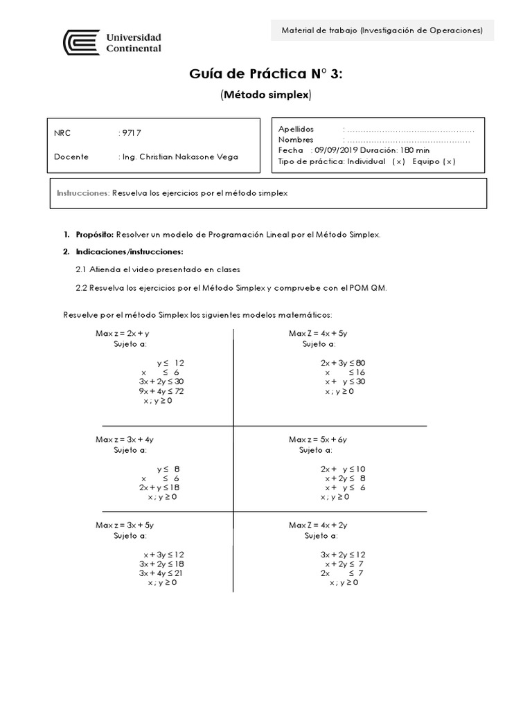 Practica Nro 03 Metodo Simplex | PDF | La investigación de operaciones | Programación lineal