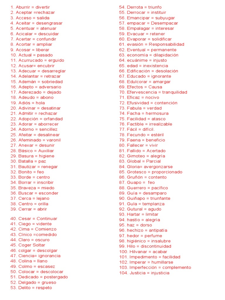 Listado de Antonimos | PDF