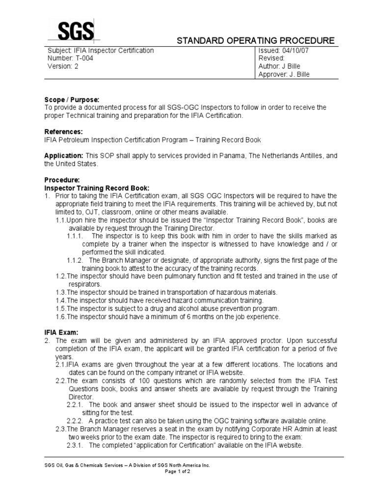 Standard Operating Procedure: Scope / Purpose | PDF | Certification ...