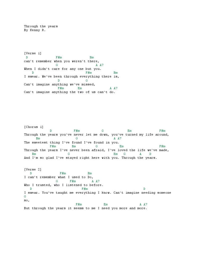 Through The Years Lyrics | PDF