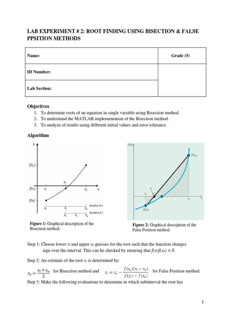 Lab Experiment # 2: Root Finding Using Bisection & False Ppsition Methods | PDF | Mathematical ...