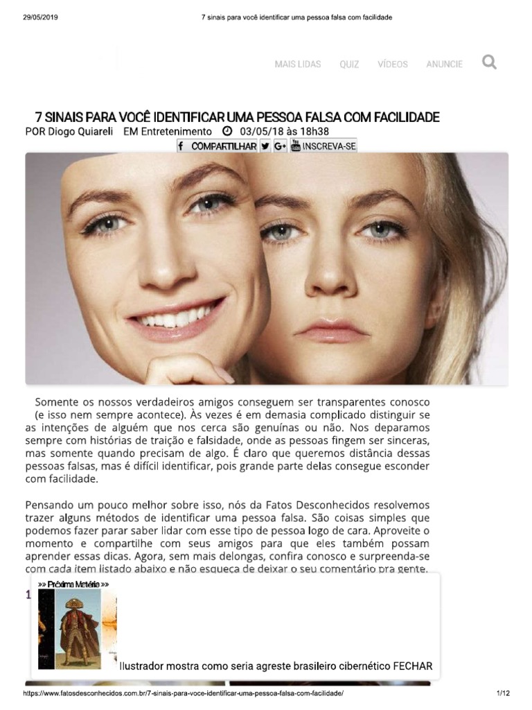 7 Sinais para Você Identificar Uma Pessoa Falsa Com Facilidade | PDF