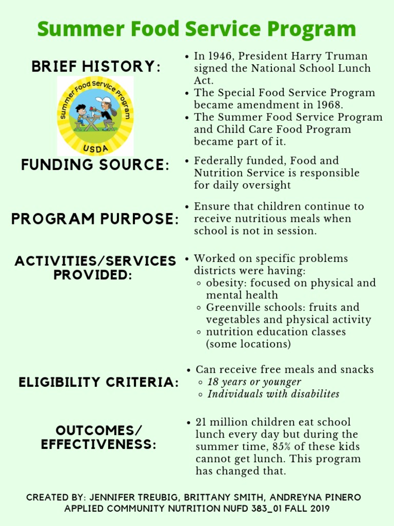 Summer Food Service Program | PDF | Food And Drink | Public Sphere