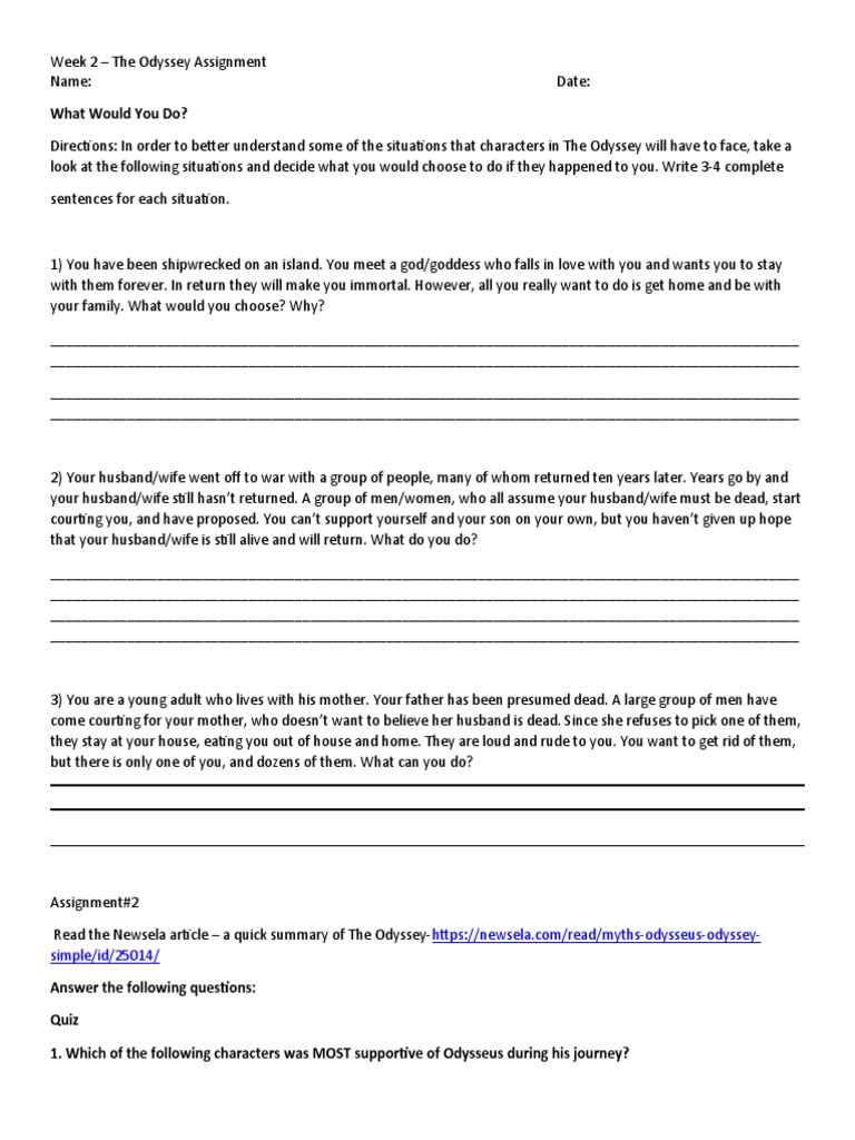 Week 2 The Odyssey Assignments | PDF | Odyssey | Penelope