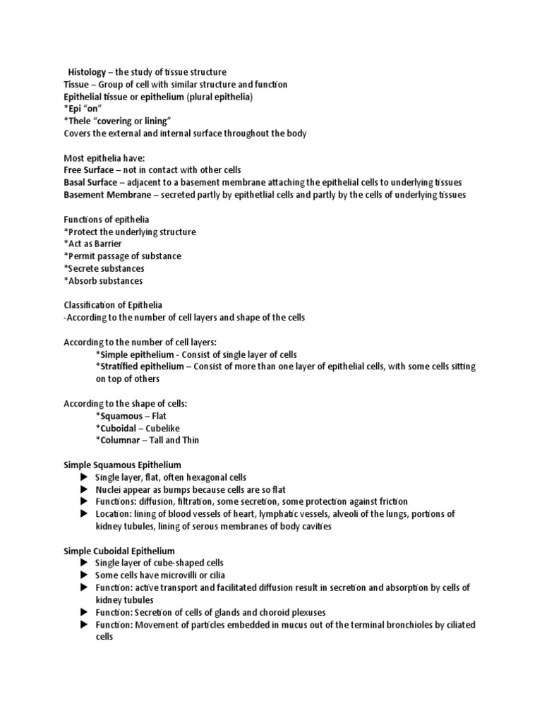 Histology Notes | PDF | Epithelium | Tissue (Biology)