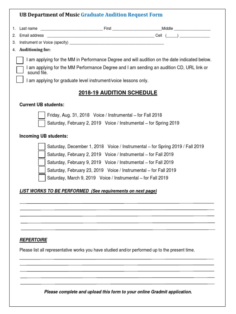 UB Music Graduate Audition Form | PDF | Career & Growth