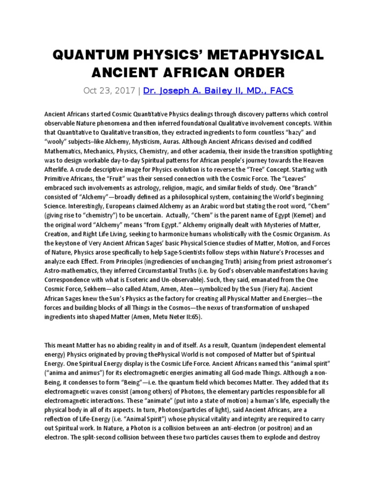 Quantum Physics’ Metaphysical Ancient African Order | PDF | Matter | Photon