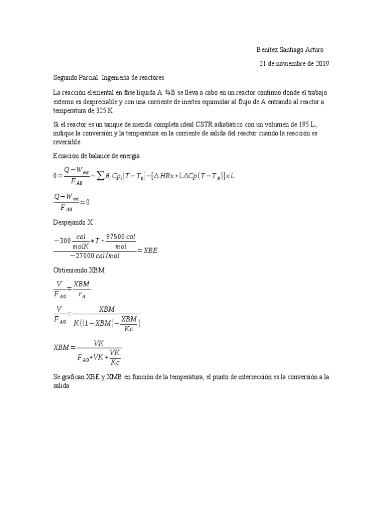 2do Parcial Reactores | PDF | Reactor Quimico | Procesos unitarios
