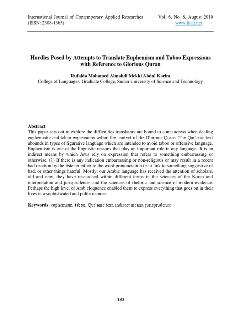 Hurdles Posed by Attempts To Translate Euphemism and Taboo Expressions With Reference To ...