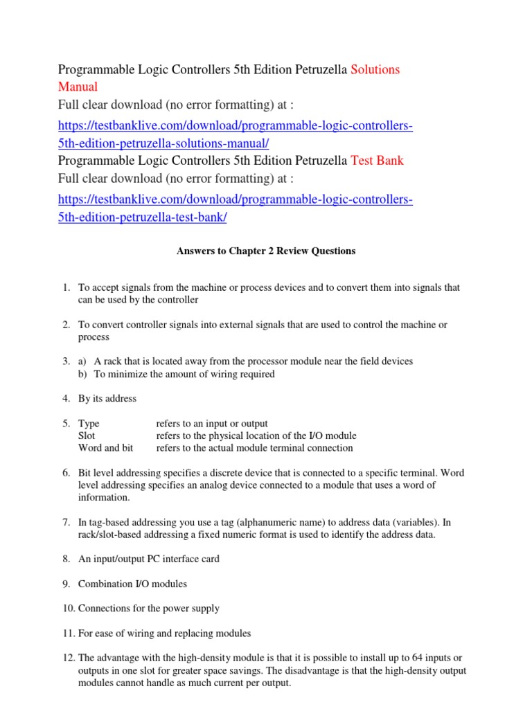 PLC 5th Edition Solutions Manual | PDF