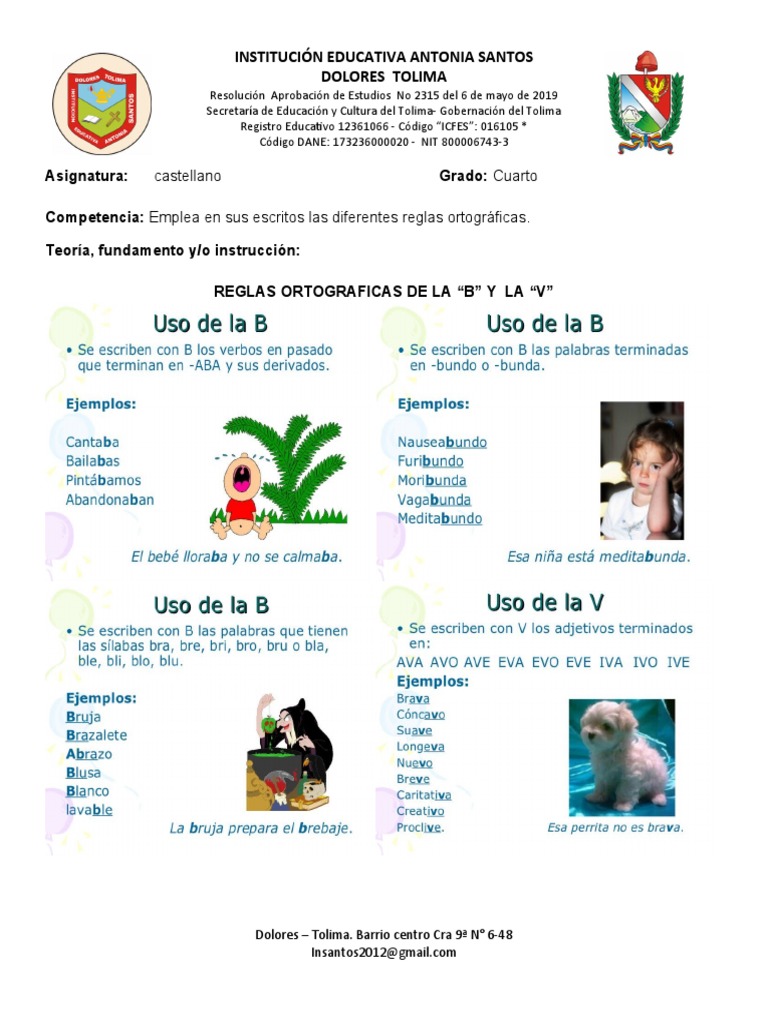 Taller Ortografico Uso de La B y La V | PDF