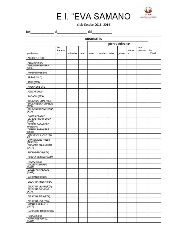 Bitacora de Entrada y Salida de Alimentos | PDF | Alimentos | Cocina