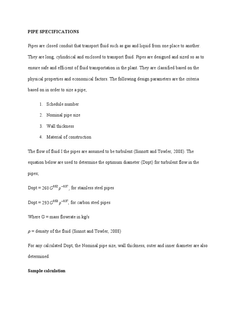Pipe Specifications: ρ, for stainless steel pipes ρ | PDF | Pipe (Fluid ...