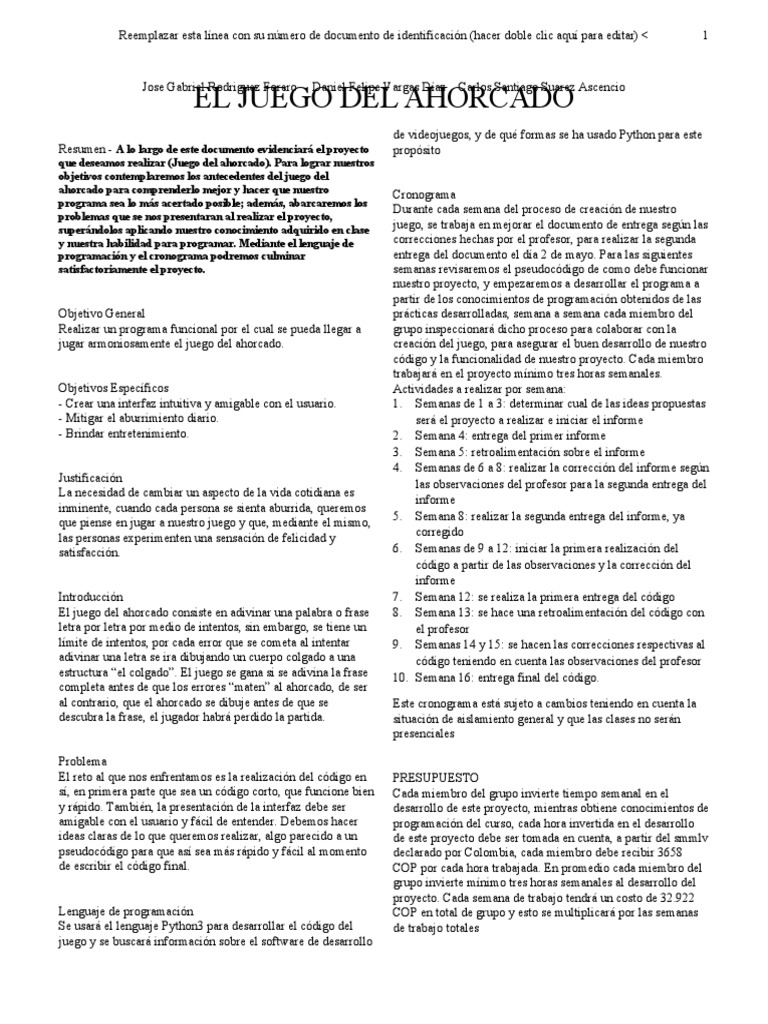 Desarrollo de un juego del ahorcado utilizando Python | PDF | Programación de computadoras ...