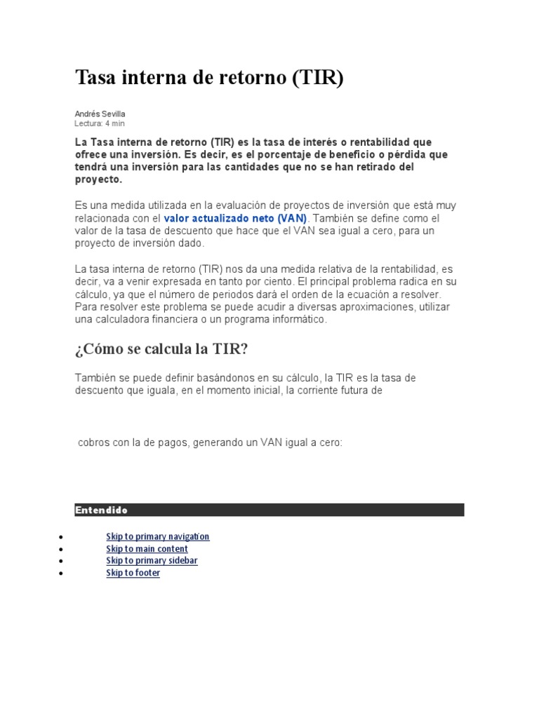 Tir-Como Se Calcula | Descargar gratis PDF | Tasa interna de retorno | Economias
