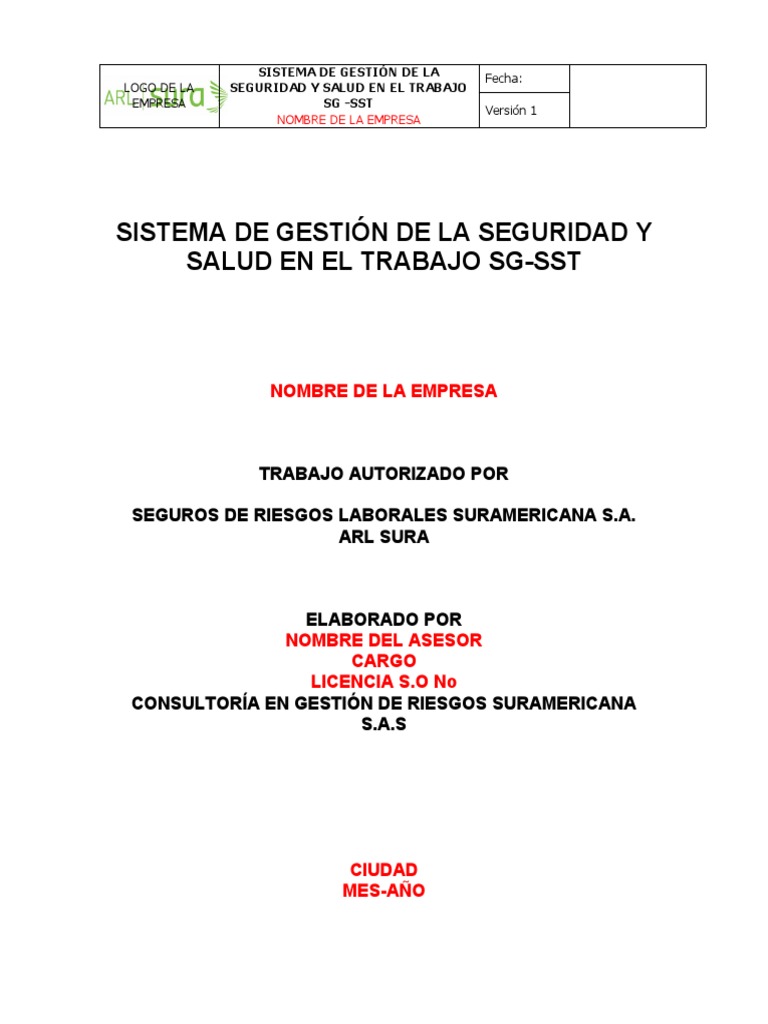 Plantilla SG SST | PDF | Seguridad y salud ocupacional | Bienestar