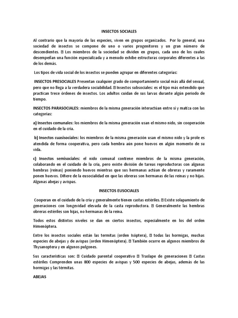 Insectos Sociales y Eusocialidad | PDF | Eusocialidad | Hormiga