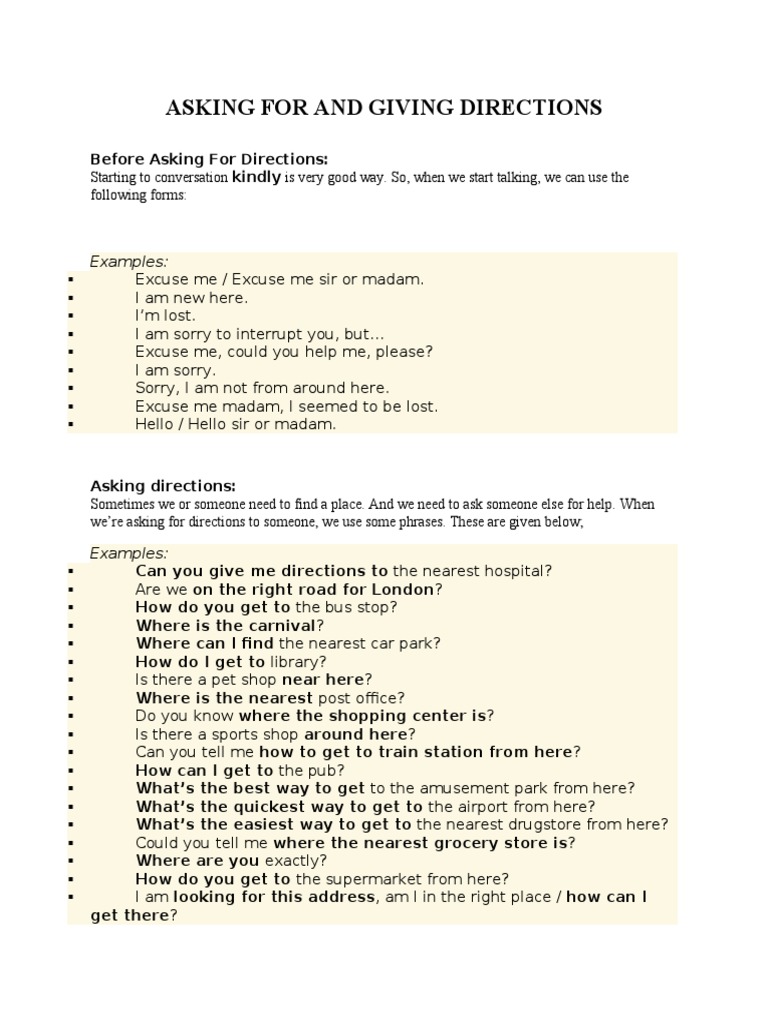 Asking and Giving Directions Guide | PDF | Transport Infrastructure ...