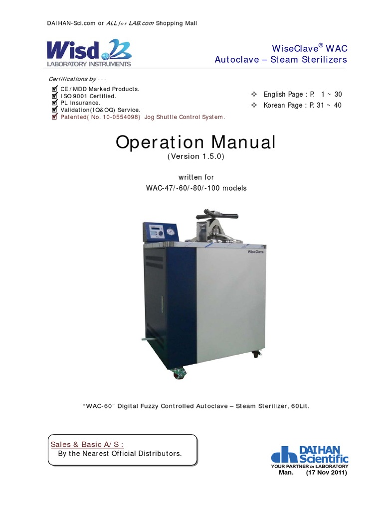 Manual Autoclave, Autoclave WAC-47,60,80,100 V1.5.0 20111117 (Eng ...